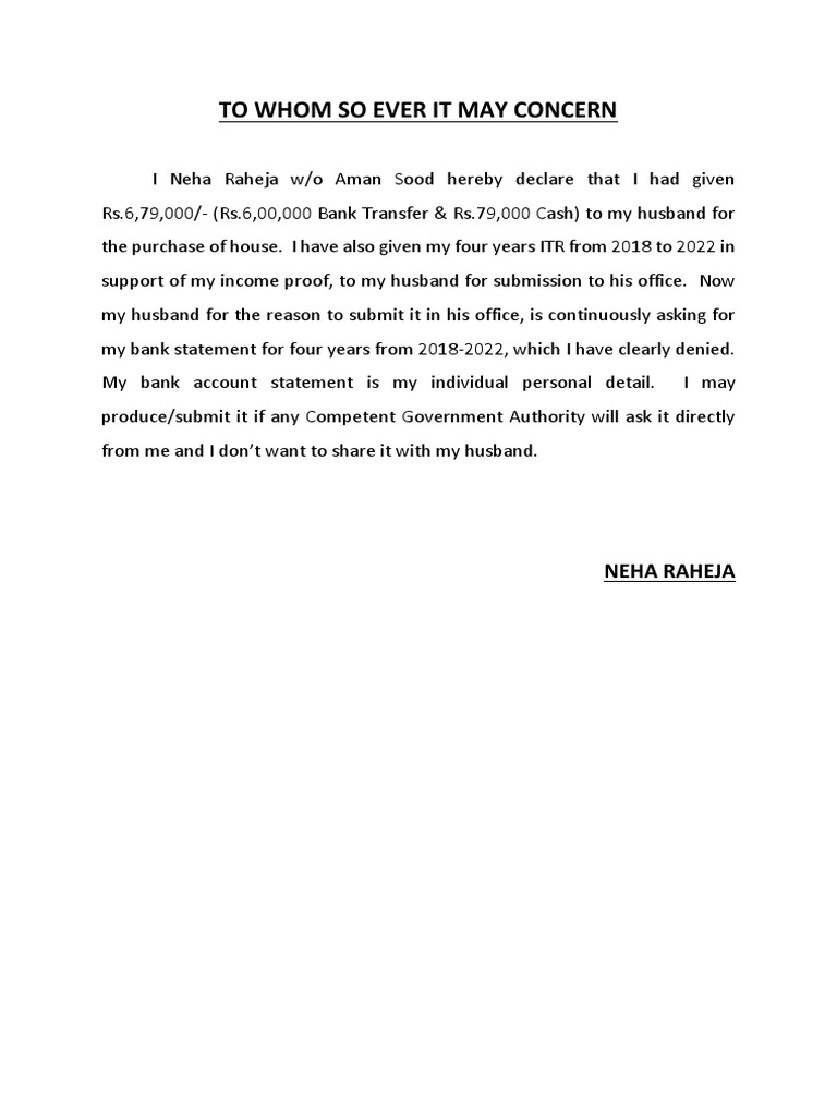 Neha Raheja's Financial Declaration | PDF
