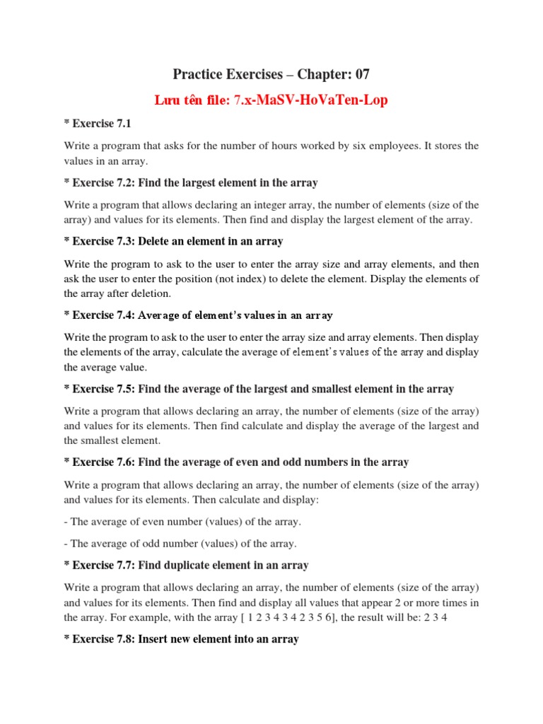 Exercises - Chapter - 07 | Download Free PDF | Array Data Structure | Summation