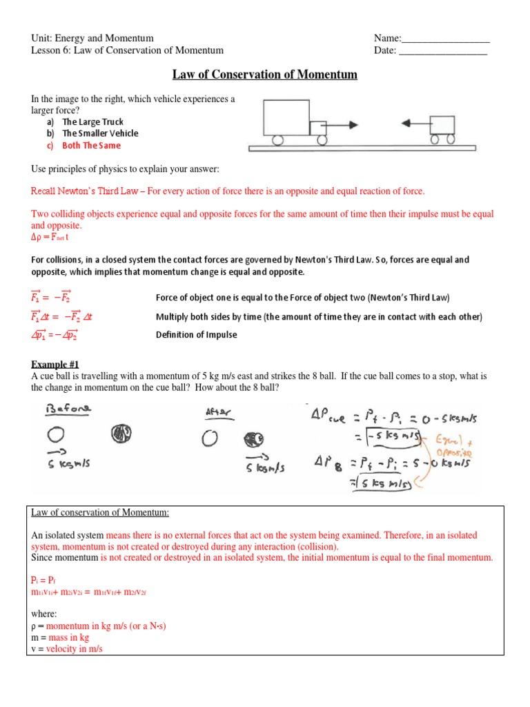 Law of Conservation of Momentum - Key | PDF | Momentum | Collision
