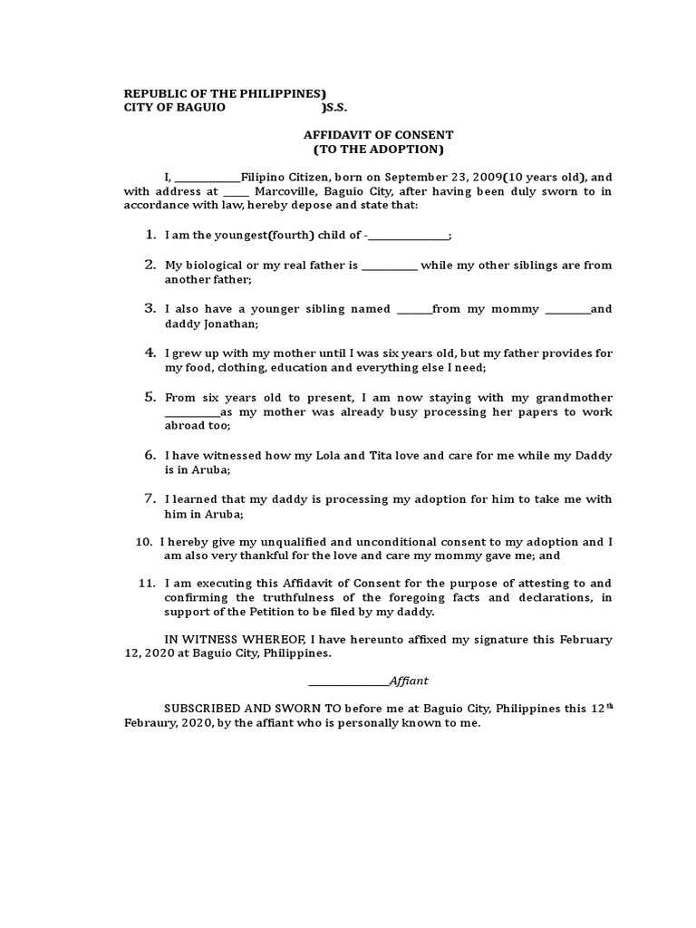 Affidavit of Consent-Child | PDF