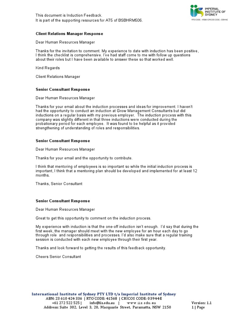 Induction Feedback | PDF
