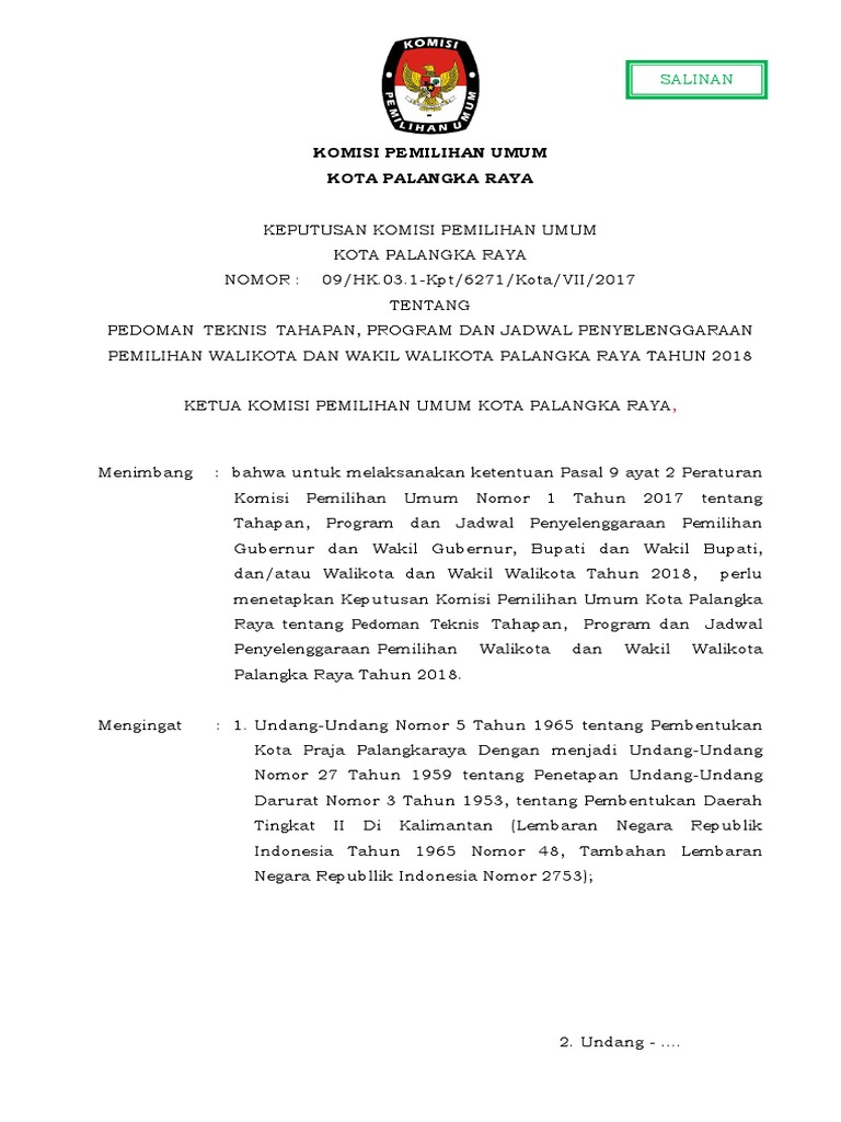 Kep Tahapan Kpu Kota Palangka Raya Salinan | PDF