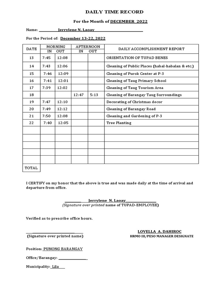 December 2022 TUPAD Accomplishment Report | PDF