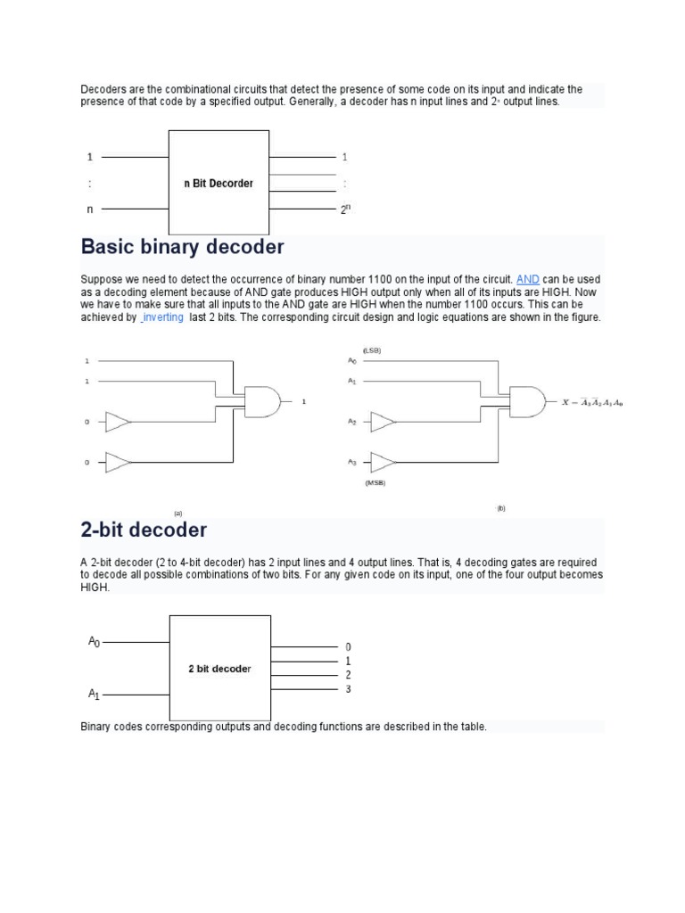 Decoder | PDF | Logic Gate | Bit