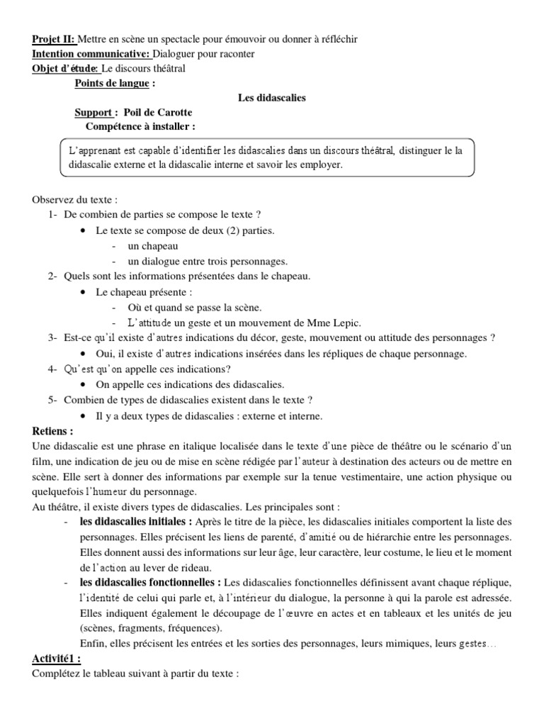 Types et exemples de didascalies | PDF
