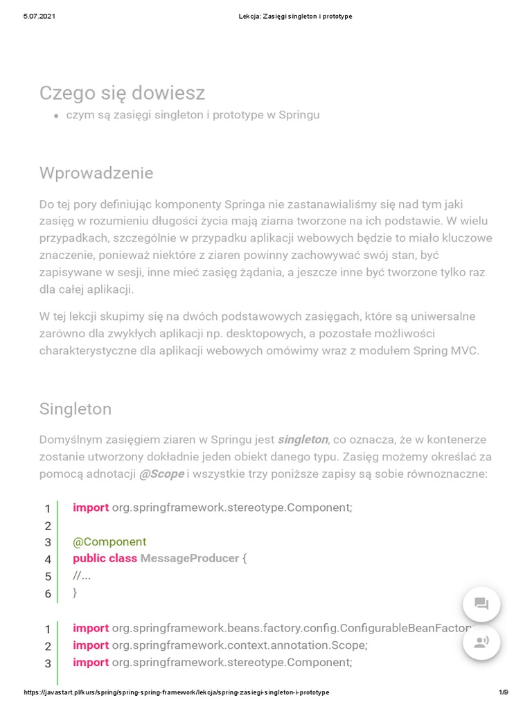 Lekcja - Zasięgi Singleton I Prototype | PDF
