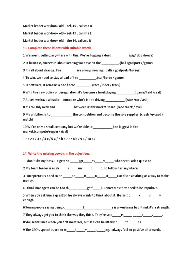 Market Leader Workbook Old | PDF | Chief Executive Officer