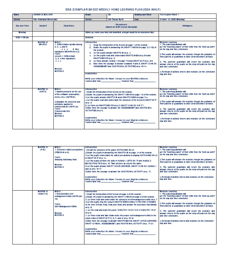 WHLP in Mapeh q1 Wk3 | PDF | Modular Programming | Psychology