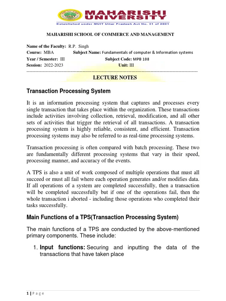 TPS Notes Unit III | PDF | Decision Support System | Information Technology