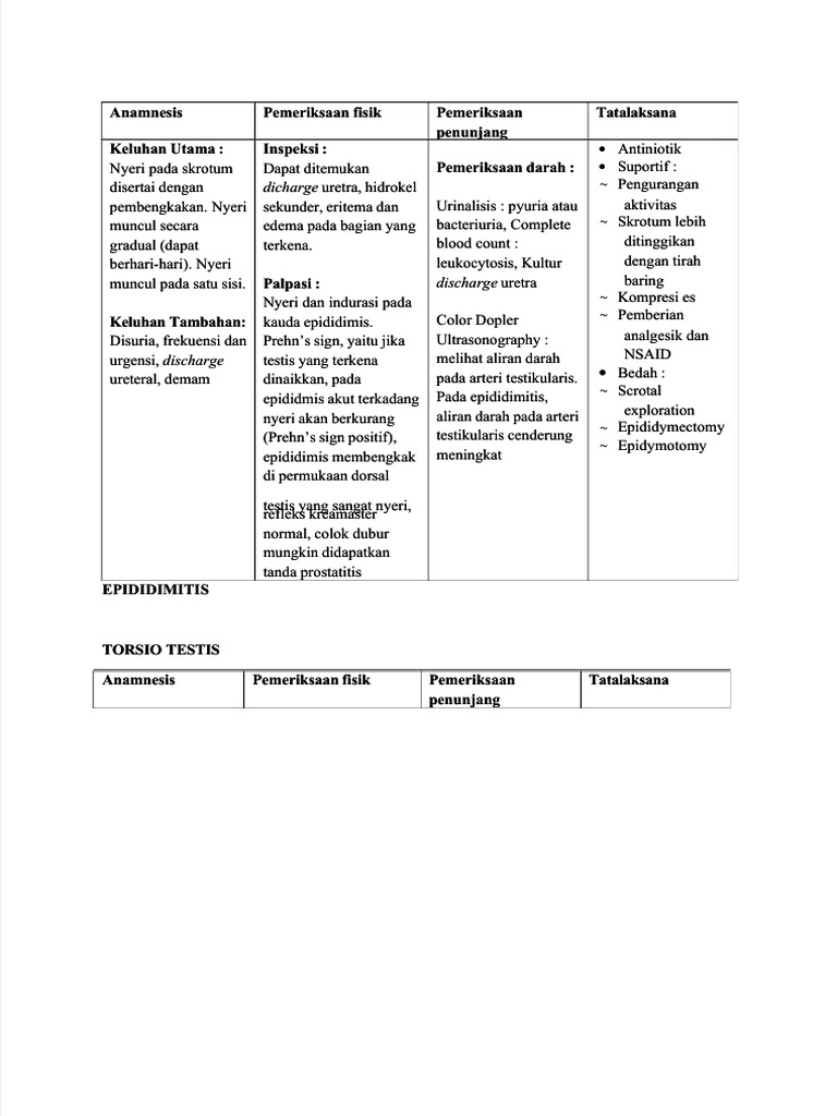 PDF Akut Skrotum Differential Diagnosis Tabelll Compress | PDF