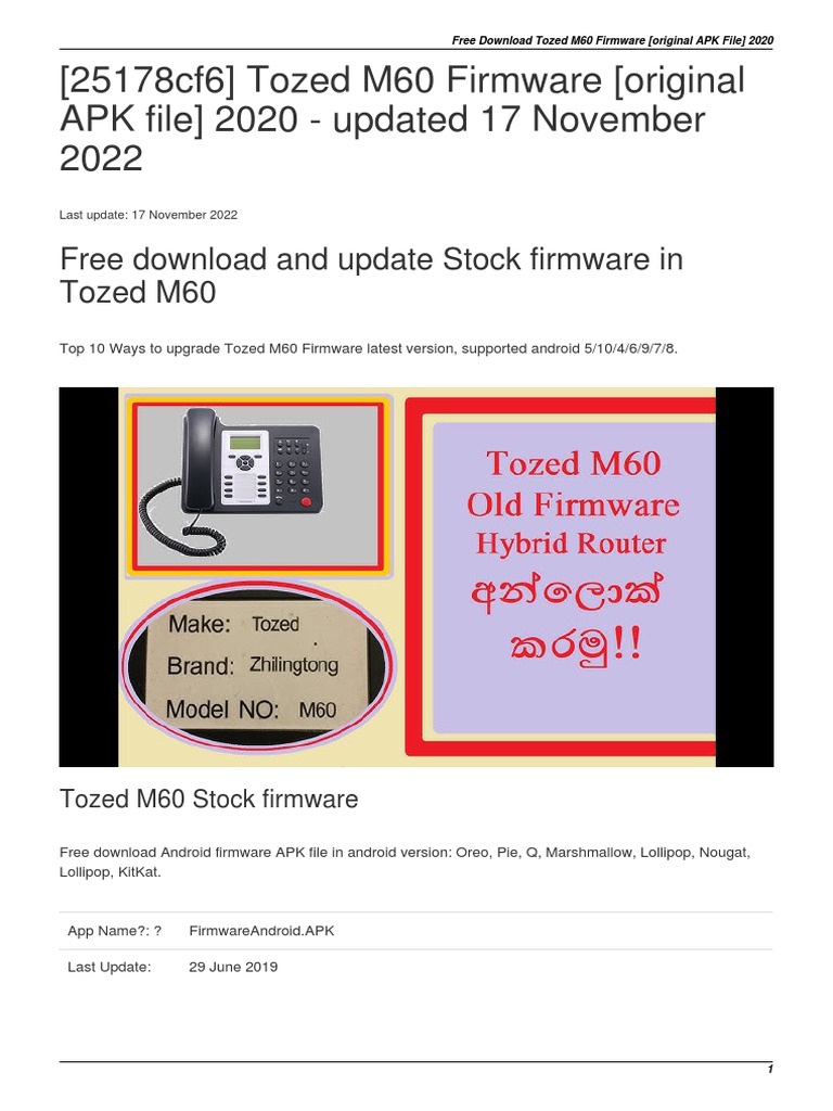 Tozed M60 Firmware Free Download 2020 | PDF