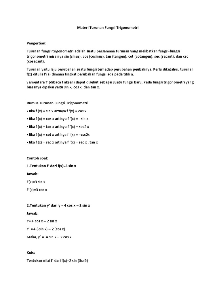 Turunan Fungsi Tangen dan Trigonometri | PDF | Metode & Bahan Ajar ...