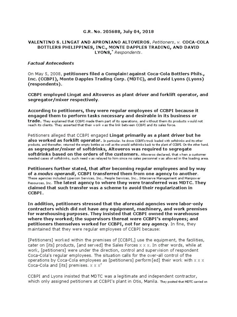 Lingat V Coke | PDF | Employment | Business