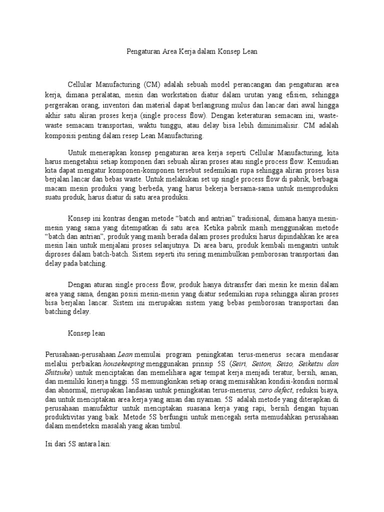 Pengaturan Area Kerja Dalam Konsep Lean | PDF