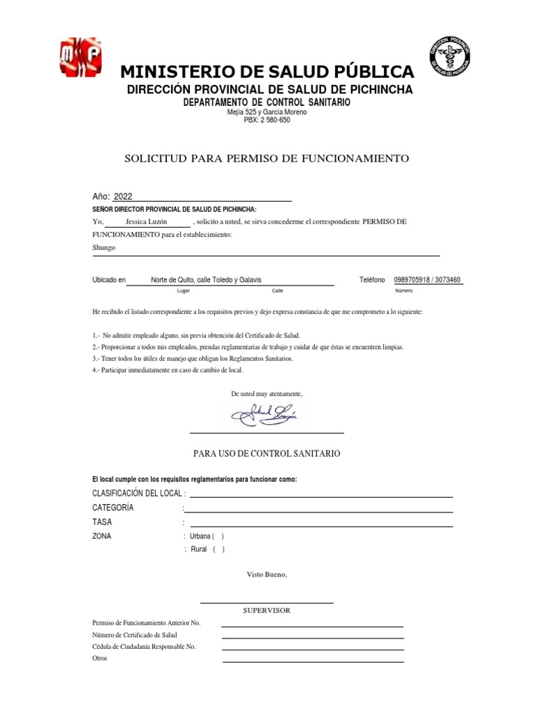 Solicitud para Permiso de Funcionamiento | PDF