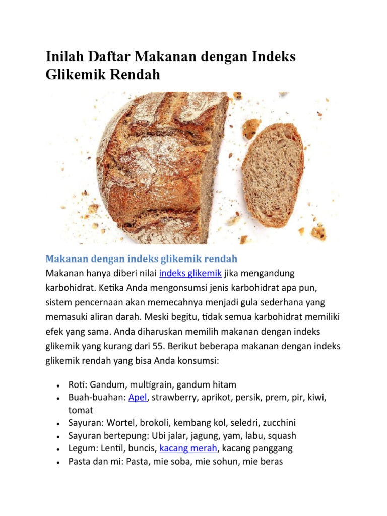 Inilah Daftar Makanan Dengan Indeks Glikemik Rendah | PDF | Kesehatan ...