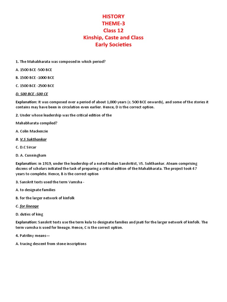 CL - Xii MCQ Theme - 3 | PDF | Sanskrit | Mahabharata