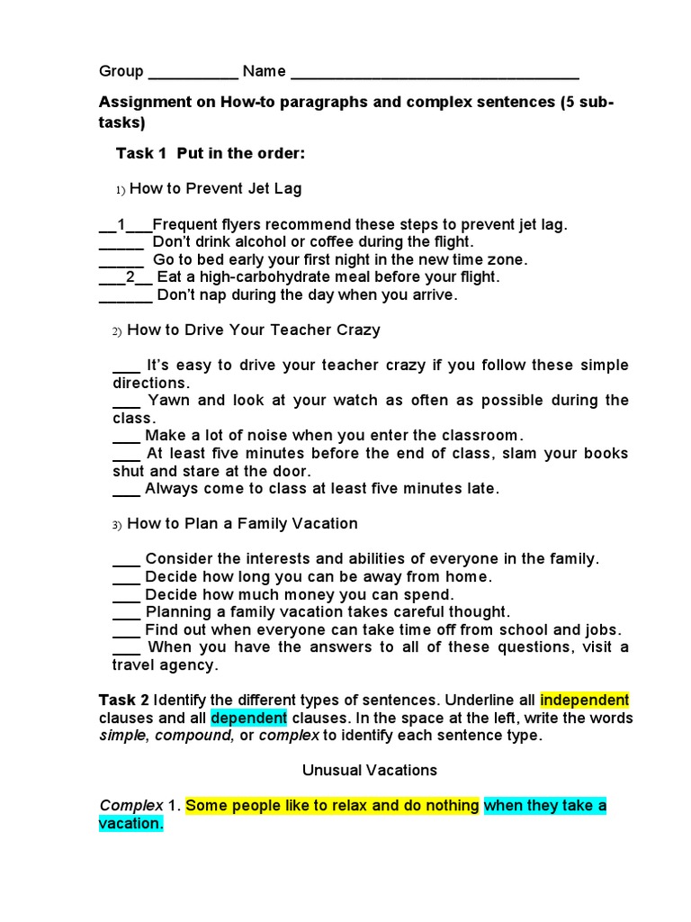 Student Assignment on Writing How-To Paragraphs and Analyzing Sentence ...