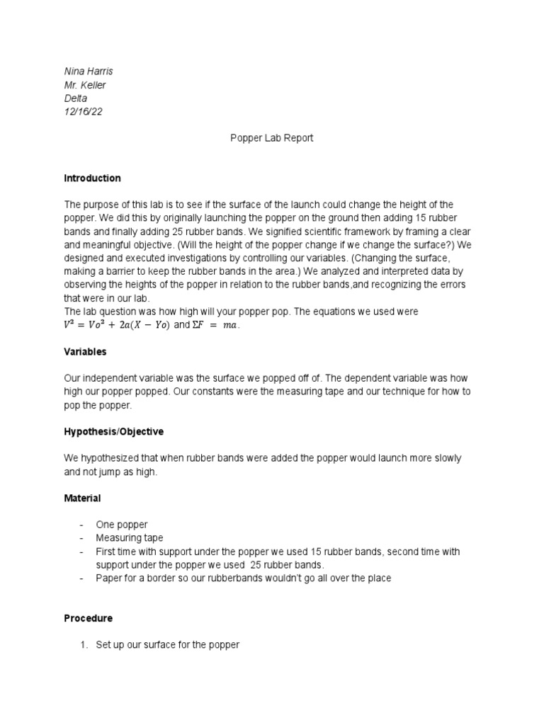 Nina Harris - Popper Lab Report 1 | PDF | Hypothesis | Karl Popper