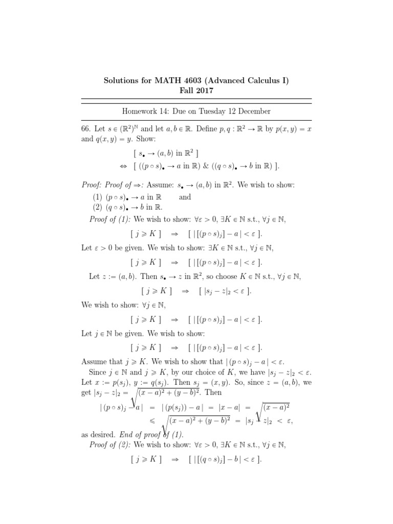Analysis of Solutions to Advanced Calculus Homework Problems | PDF | Spacetime | Metalogic