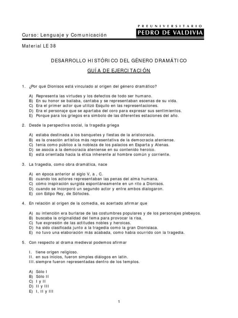 P.S.U Guia Ejercicios Género Dramático | PDF | Teatro | Tragedia griega