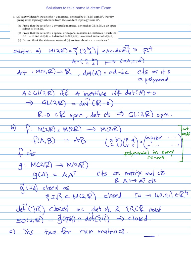 Topology - Solutions To Take Home Midterm Exam | PDF