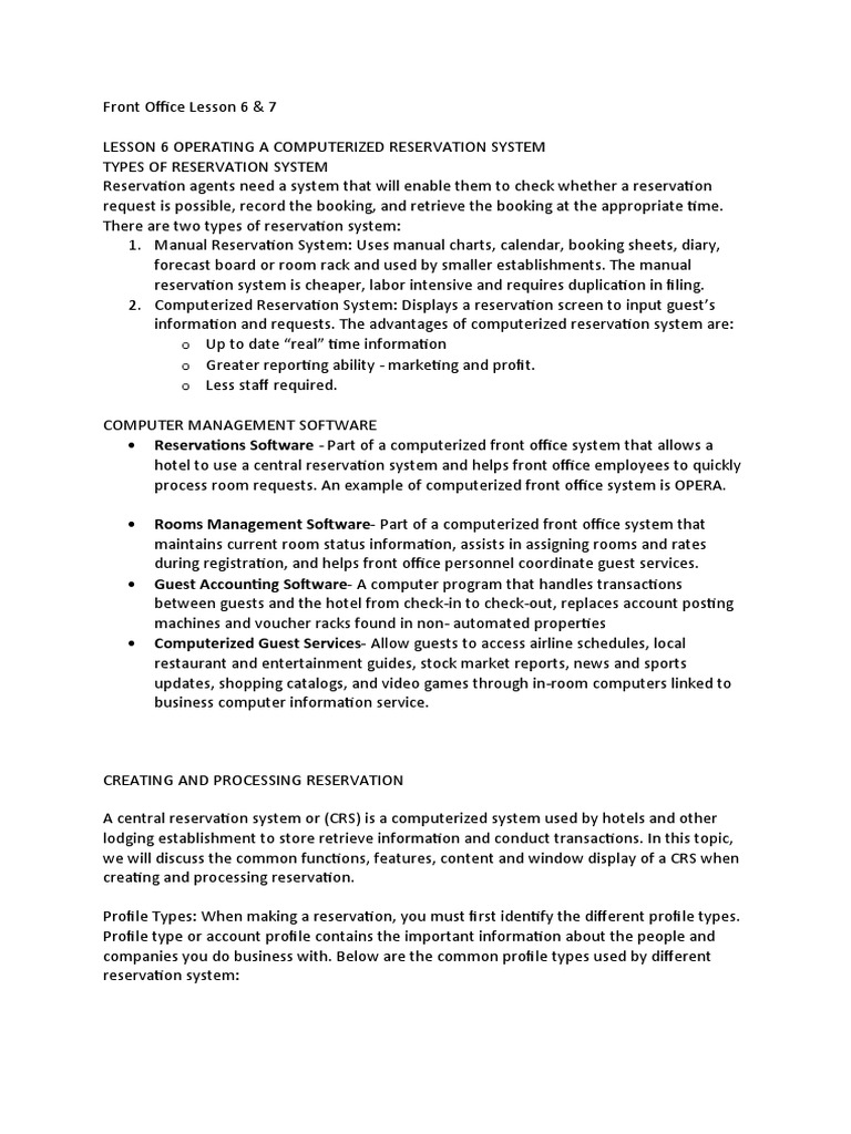 Front Office Lesson 6 & 7 | PDF | Information | Software