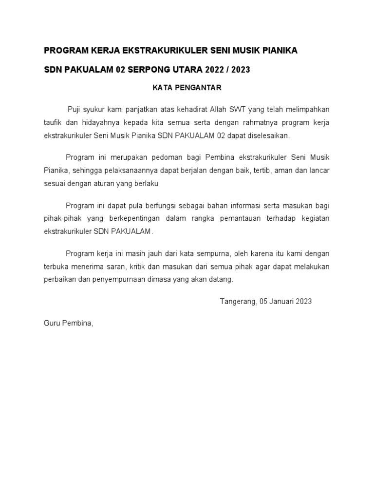 Program Kerja Ekstrakurikuler Seni Musik Pianika | PDF Program Kerja Ekstrakurikuler Seni Musik Pianika | PDF