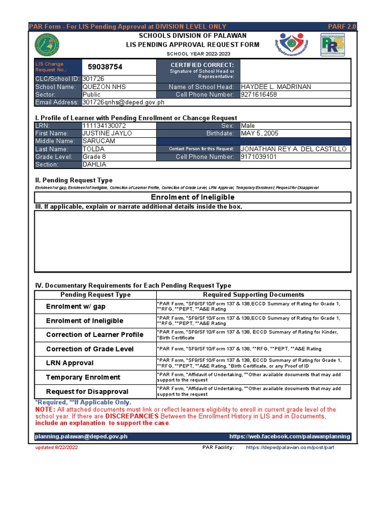 PAR Form 2.0-8.22.2022 | PDF