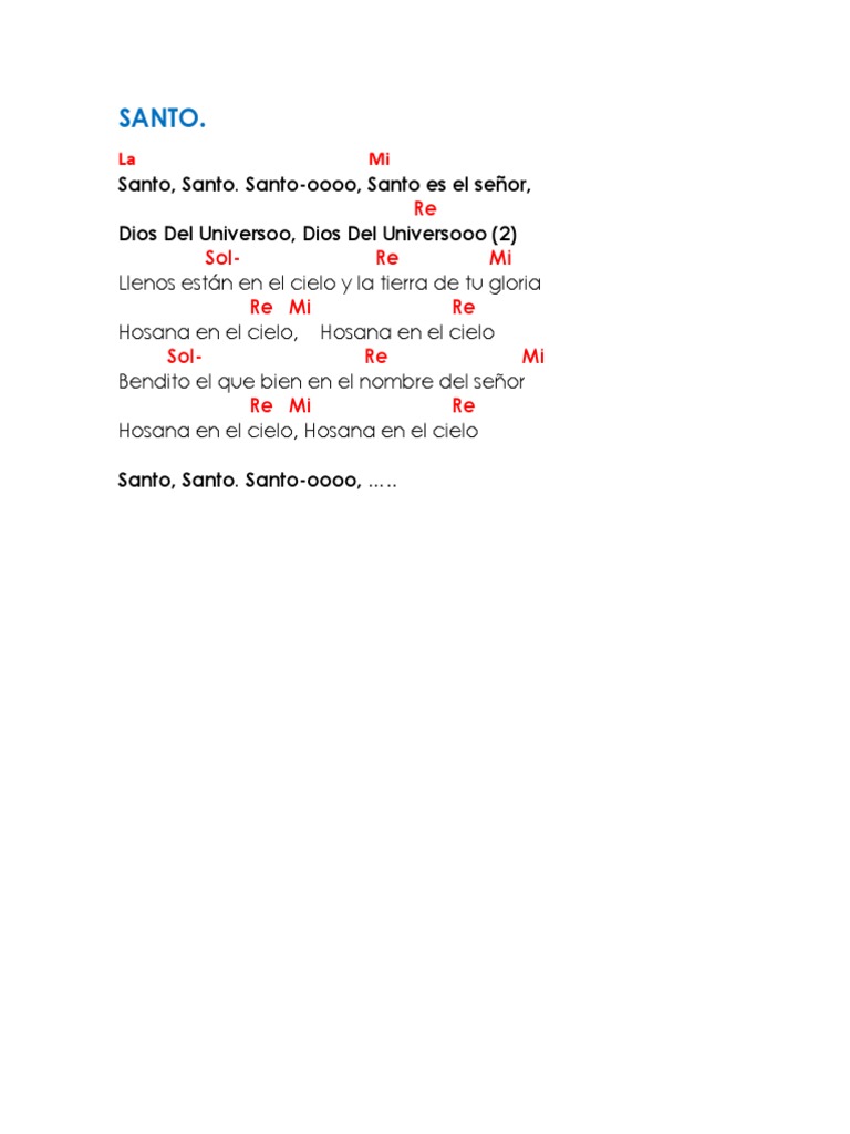 Letra de la Canción "Santo, Santo" | PDF | Historia | Religión y ...