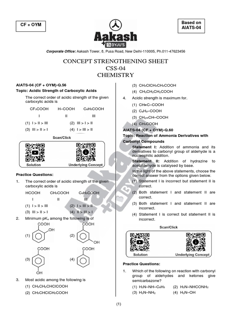 Concept Strengthening Sheet (CSS-04) Based On AIATS-04 CF+OYM Chemistry | PDF | Aldehyde | Ketone