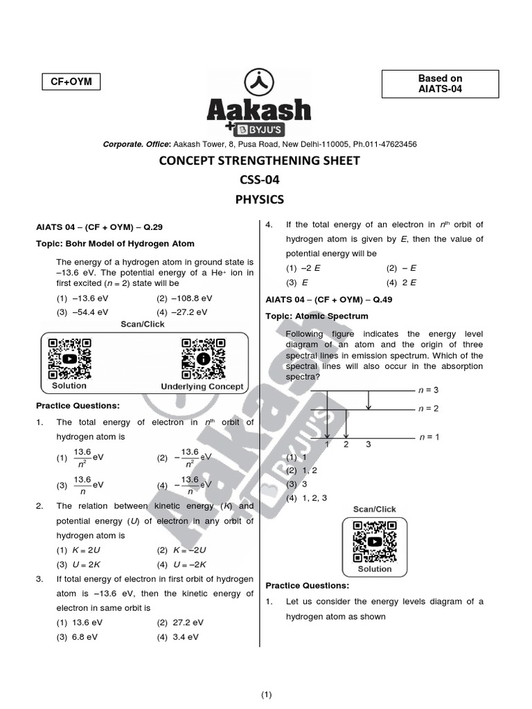 Concept Strengthening Sheet (CSS-04) Based On AIATS-04 (CF+OYM) - Physics | PDF | Amplifier ...