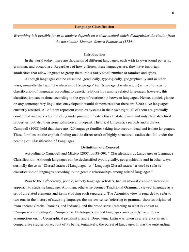 Language Classification | PDF | Linguistics | Morphology (Linguistics)