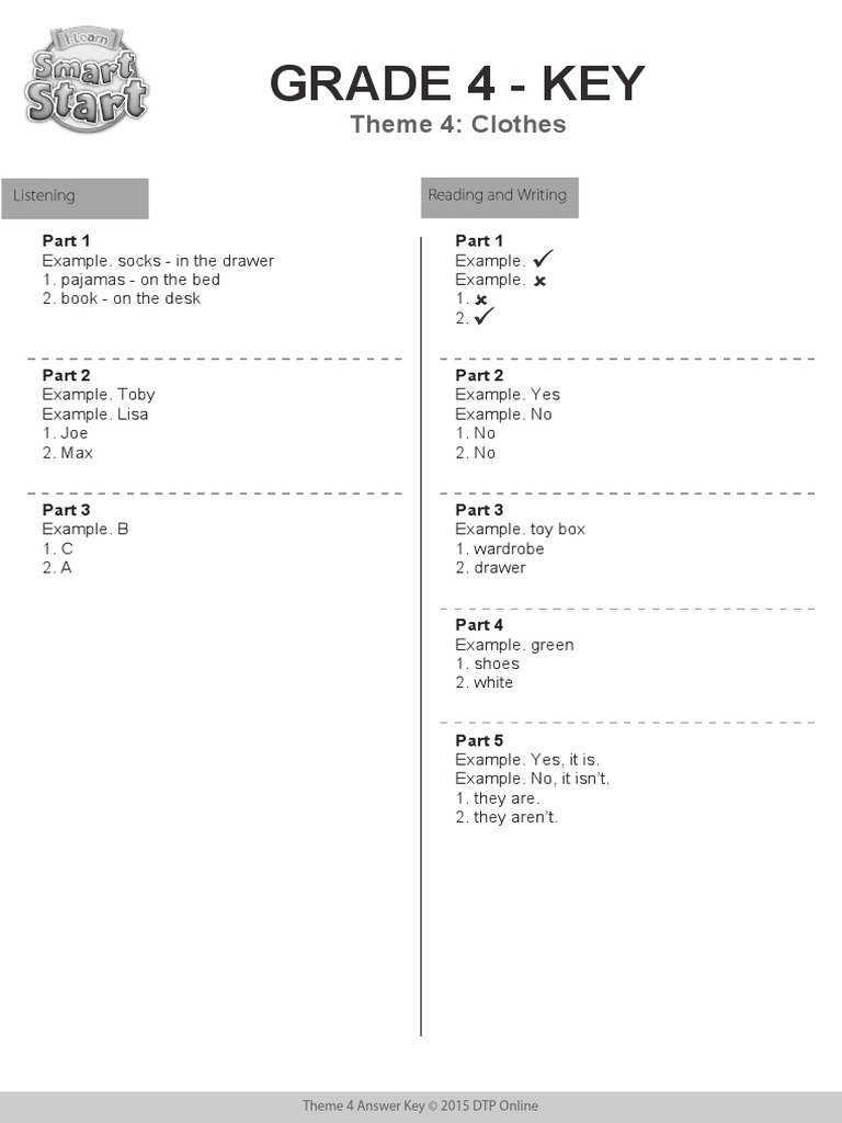 I-Learn Smart Start Grade 4 Theme 4 - Key | PDF