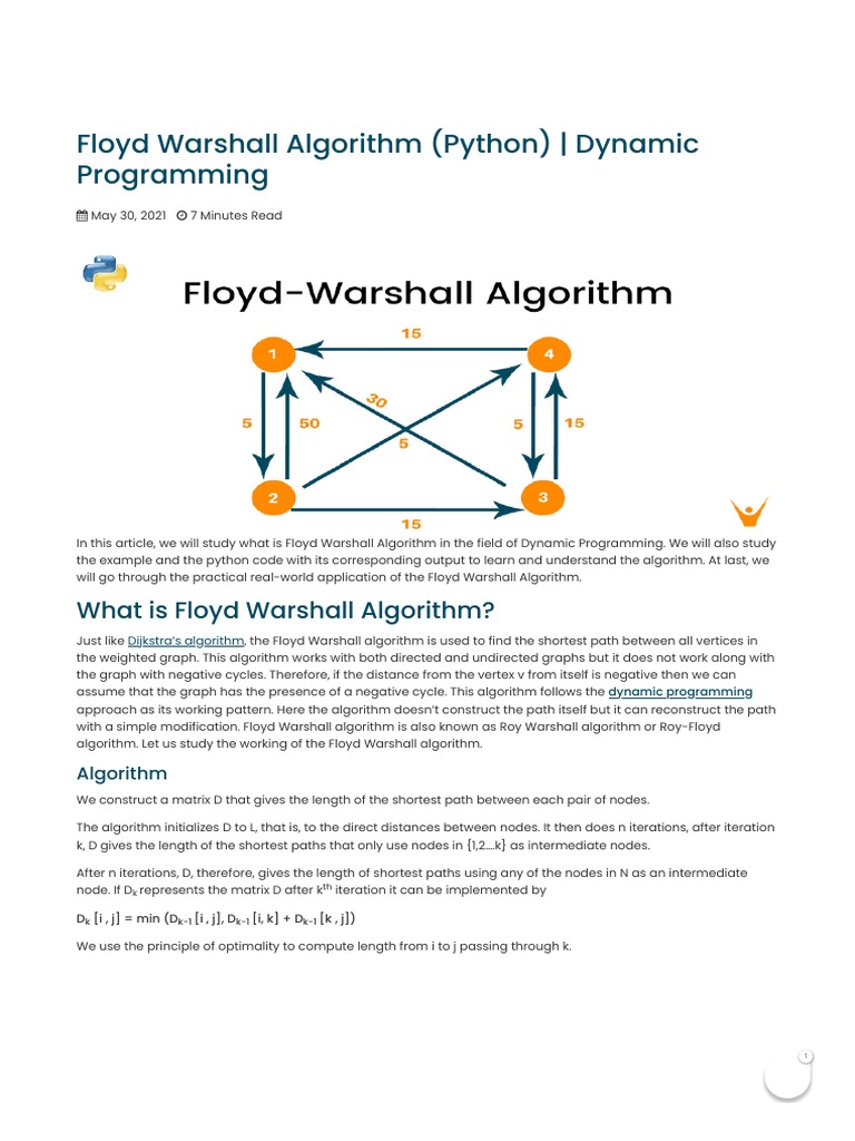 Floyd Warshall Algorithm (Python) - Dynamic Programming - FavTutor | PDF | Computational ...