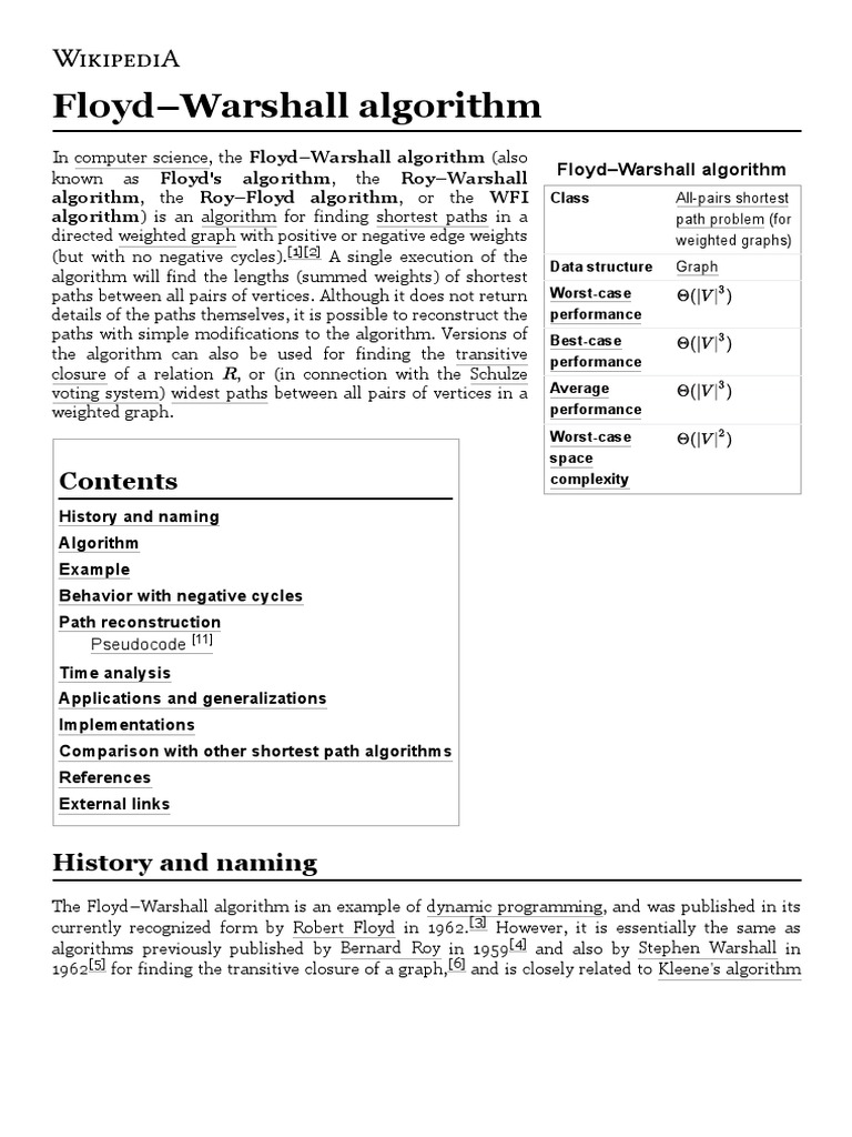 Floyd-Warshall Algorithm - Wikipedia | PDF | Mathematical Concepts ... Floyd-Warshall Algorithm - Wikipedia | PDF | Mathematical Concepts ...