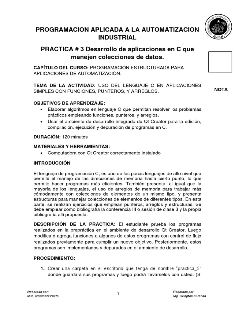 Practica 3 Programacion Aplicada | PDF | Estructura de datos de matriz | Puntero (Programación ...