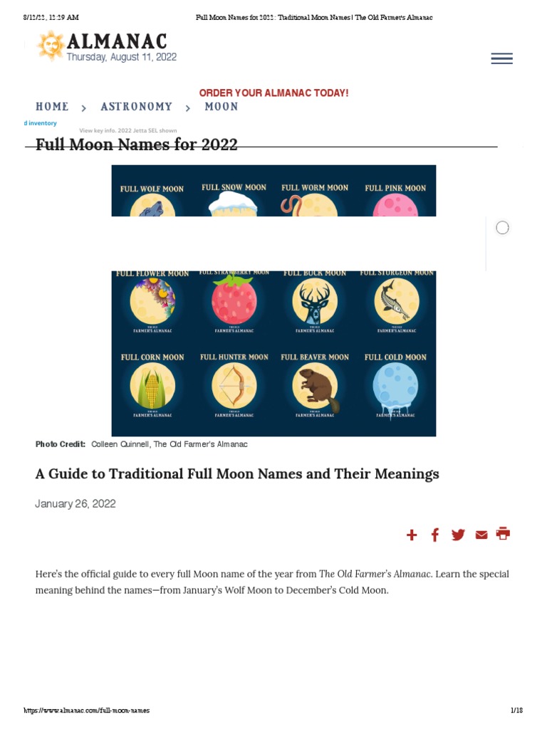 Full Moon Names For 2022 - Traditional Moon Names - The Old Farmer's ...
