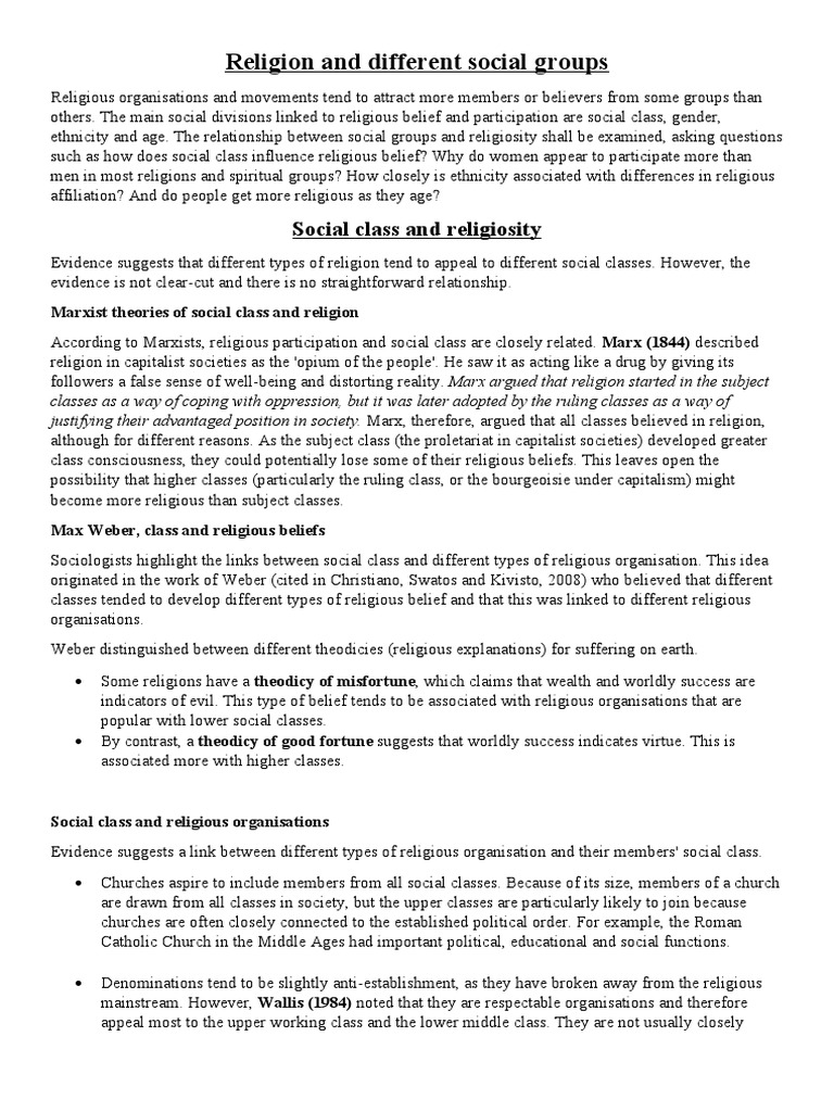 Religion and Different Social Groups | PDF | Max Weber | New Age