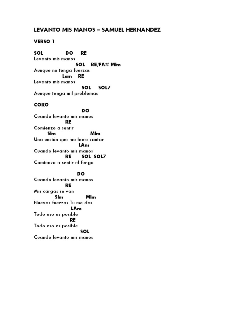 Letra y acordes de "Levanto Mis Manos" | PDF