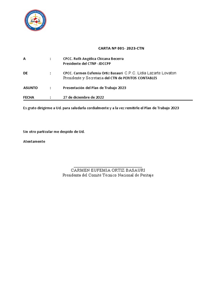 Plan de Trabajo CTN 2023 | PDF | Testigo experto | Experto