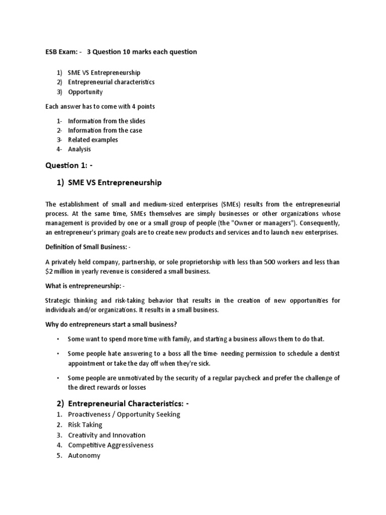 ESB Exam Updated | PDF | Entrepreneurship | Swot Analysis