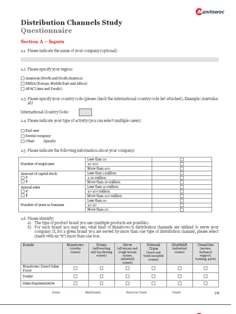 Manitowoc Distribution Channels Survey | PDF | Brand | Business Economics