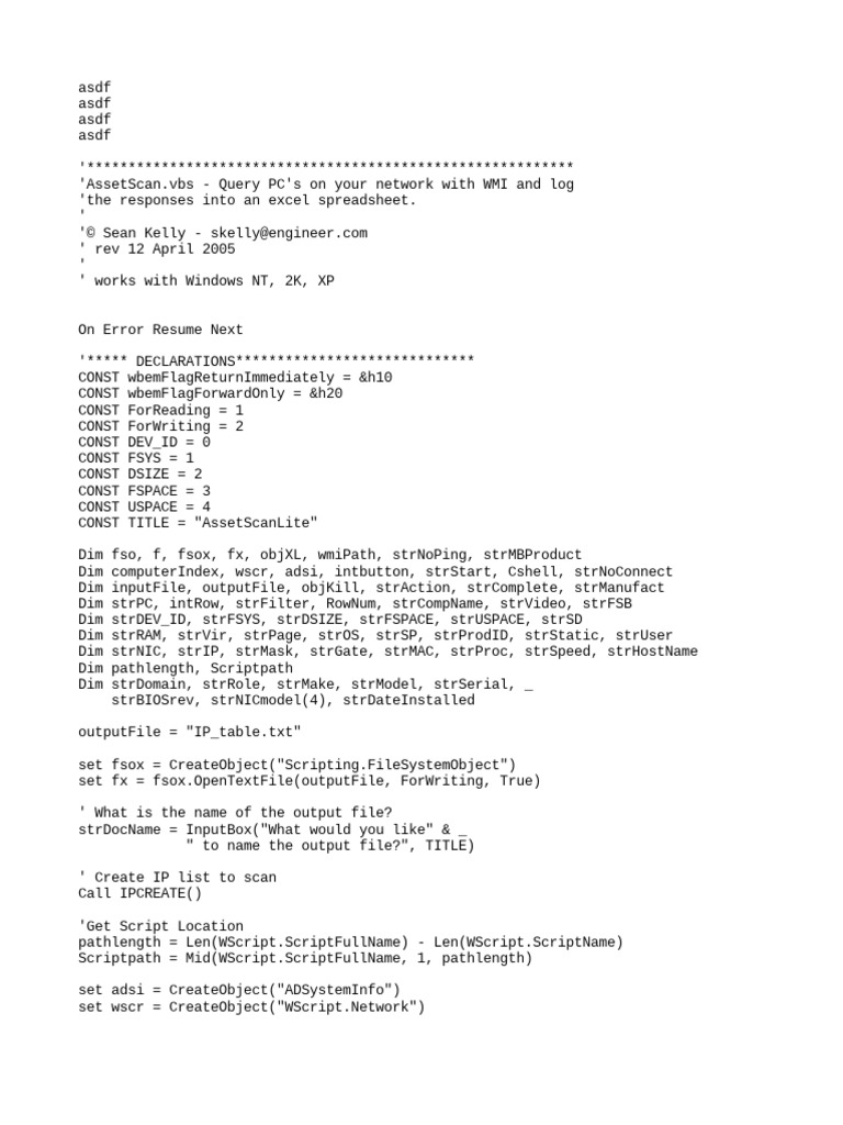 Inventory Script My - Vbs | PDF | Microsoft Excel | Ip Address