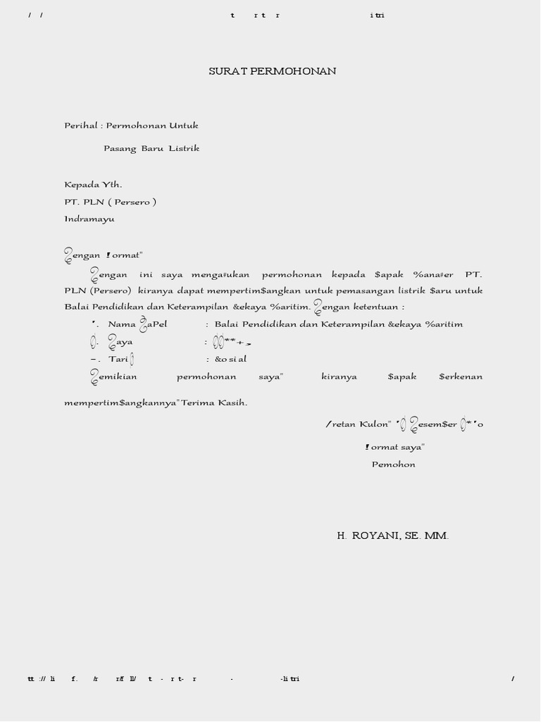 Surat Permohonan Pasang Baru Listrik | PDF