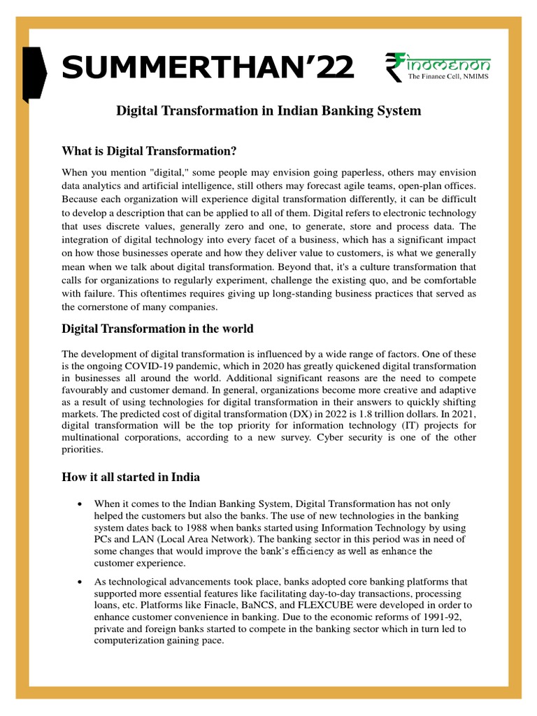 Digital Transformation In India S Banking Sector Pdf Banks