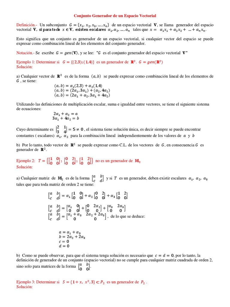 Conjunto Generador de Un Espacio Vectorial | PDF | Espacio vectorial | Vector Euclidiano