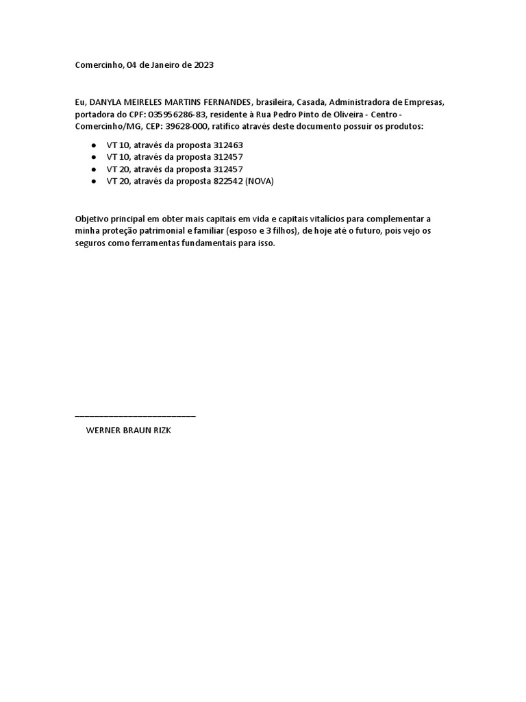 Declaração MetLife (Danyla) | PDF