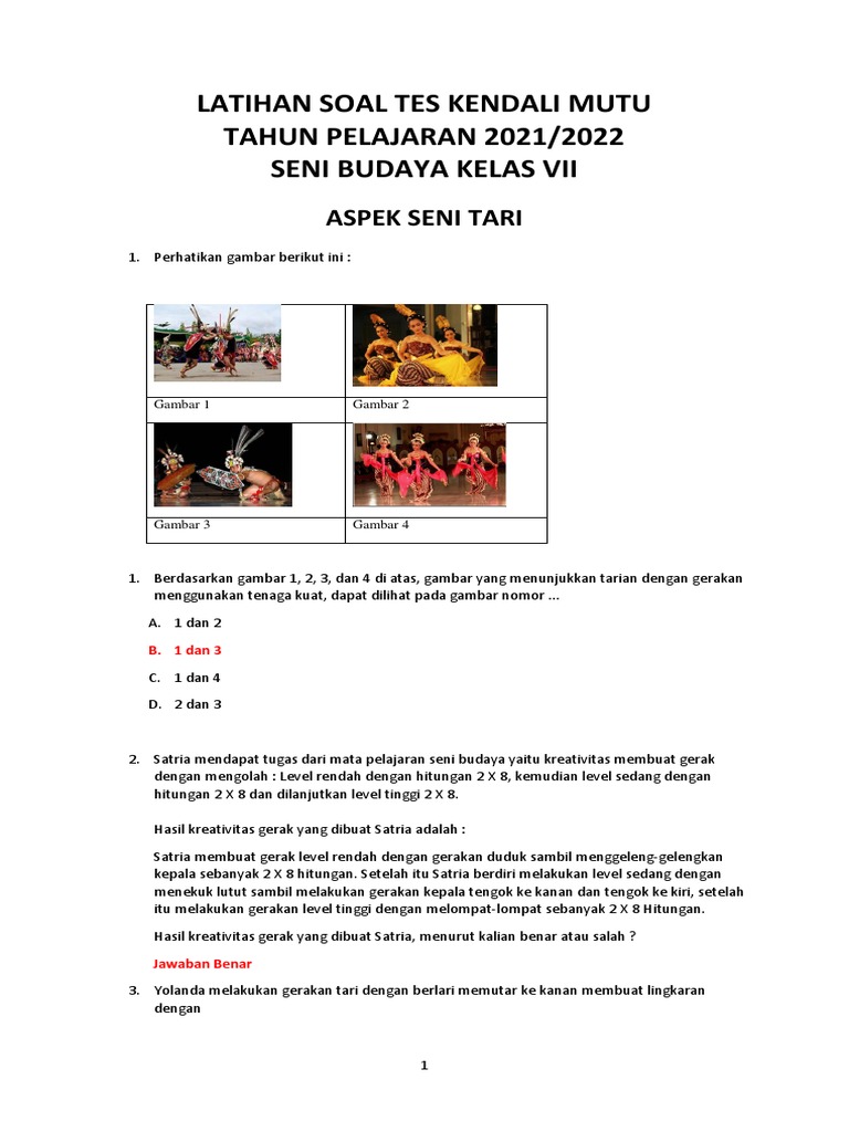 Latihan Soal TKM Seni Budaya (Kelas 7) | PDF