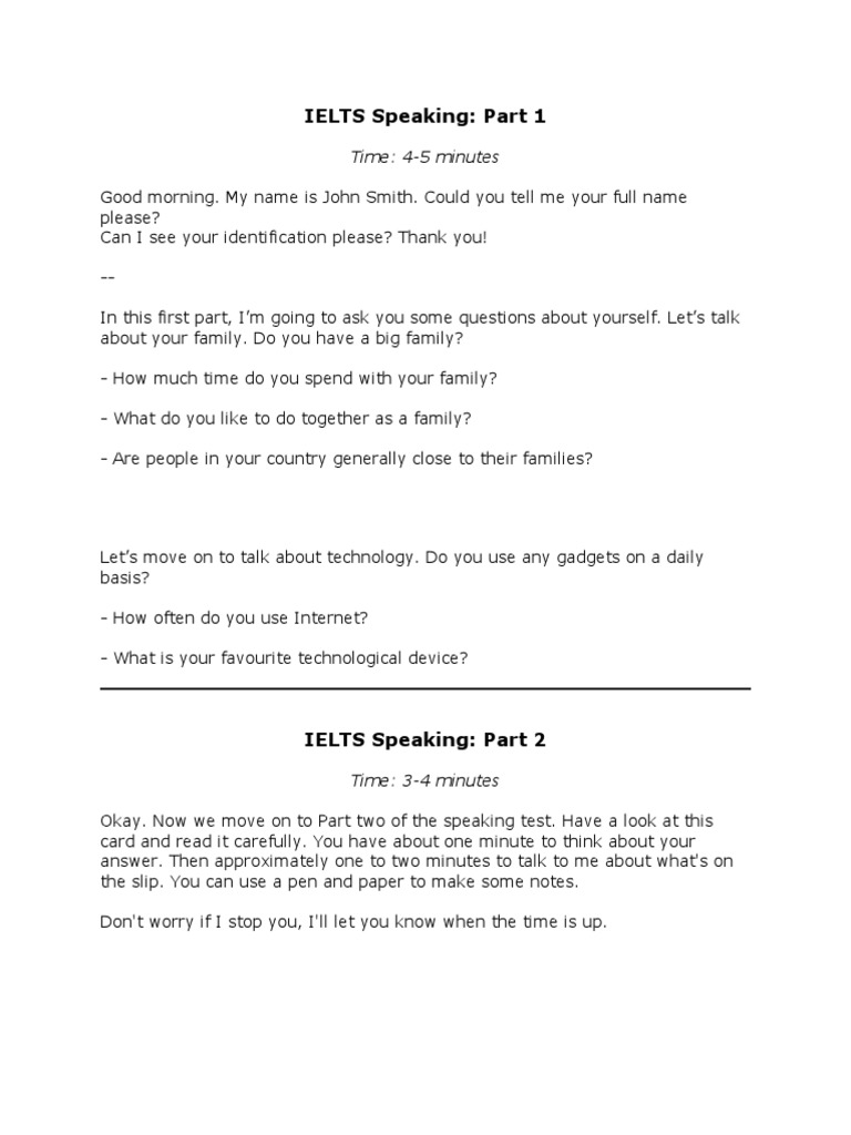 IELTS Speaking Test | PDF